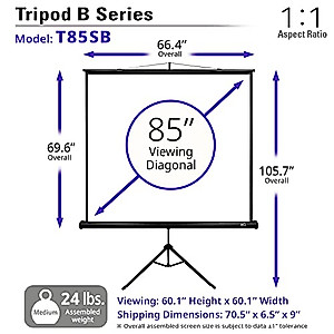 Elite Screens Tripod B, 85-INCH 1:1, Lightweight Pull Up Foldable Stand, Manual, Movie Home Theater Projector Screen, 4K / 8K Ultra HDR 3D Ready, 2-YEAR WARRANTY, T85SB