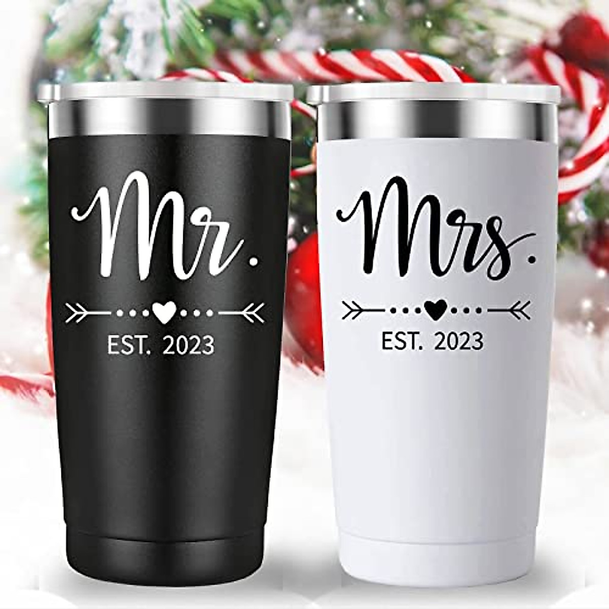 Mamihlap Mr and Mrs Est 2023 Travel Mug Tumbler.Newlyweds Couples Wife Bride To Be Newly Engaged Bridal Shower Gifts.Wedding Tumbler Idea for Bridal Showers Engagement.(20oz Black&White)