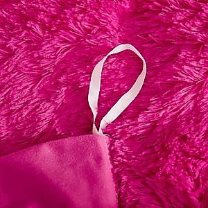 Yaoshuho Plush Fluffy Duvet Cover Queen Size Luxury Ultra Soft Shaggy Duvet Cover Set Faux Fur Comforter Bedding Set(1 Duvet Cover + 2 Pillow Shams), Hot Pink