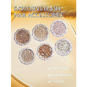 6 Boxes Holographic Nail Art Glitter Sequins Kits, CYHYII Nail Glitter Metallic Sequins Acrylic Dust Sequins Ultra-Thin Nail Art Sequins Sticker for Nail Design Nail Art Tips Decoration
