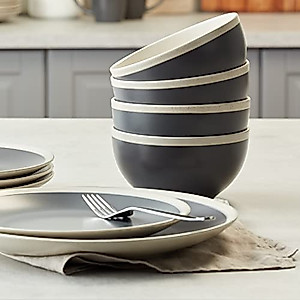 Stone Lain 16-Piece Stoneware Dinnerware, 2-Tone, Speckles, Dark Gray and Cream, 16 Piece Set