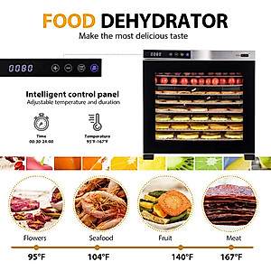 VIVOHOME Stainless Steel Electric 1000W 10 Trays Commercial Food Dehydrator Machine with Digital Timer and Temperature Control for Fruit Vegetable Meat Beef Jerky Maker
