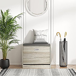 XRESLUCO Modern Shoe Storage Bench 3-Tier Shoe Rack with Padded Seat & Hidden Compartment Shoe Rack, Shoe Organizer for Entryway, Bedroom, Closet & Hallway, Entryway Bathroom (Oak)