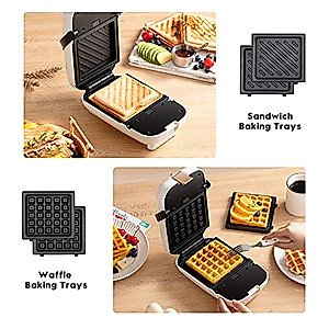 Auertech Sandwich Waffle Maker, 650W 2 in 1 Portable Mini Sandwich Maker Panini Press Grill with, Indicator Lights, Cool Touch Handle, Detachable Non-stick Plates, 0-15 Mins Adjustable Timer (Red)