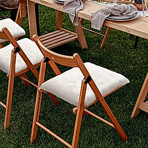 Soft Faux Sheepskin Chair Cushion, White 1.6' x 1.6' Square Fluffy Faux Fur Area Rug, Bedroom Seat Cushion Throw Chair Cover for Living Room Dorm Sofa Decor