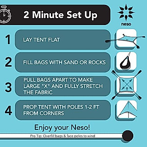 Neso Tents Grande Beach Tent, 7ft Tall, 9 x 9ft, Reinforced Corners and Cooler Pocket(Aqua Fronds)