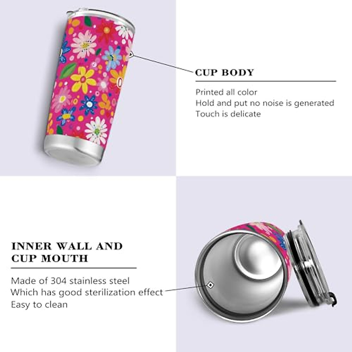 sanluoli Fresh Little Flowers Peach Stainless Steel insulated water bottle with Straw Leak Resistant Flip coffee mug for men for Home, Office or Car portable straw tumbler 20 OZ