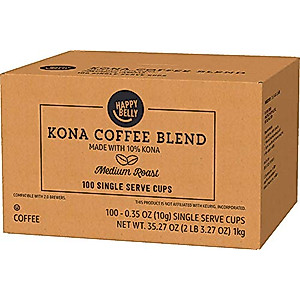 Amazon Brand - Happy Belly Medium Roast Coffee Pods, Kona Blend, Compatible with Keurig 2.0 K-Cup Brewers