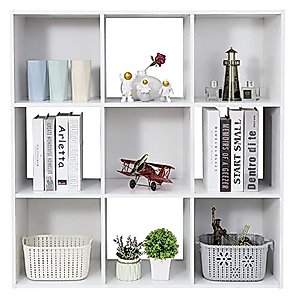 ZenStyle 9 Cube Storage Shelf Organizer, Wooden Bookshelf System Display Cube Shelves Compartments, Customizable W/ 5 Removable Back Panels (White)