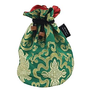 Tibetan Handmade Brocade Cloth Singing Bowl Storage Carrying Case Bag (Green)