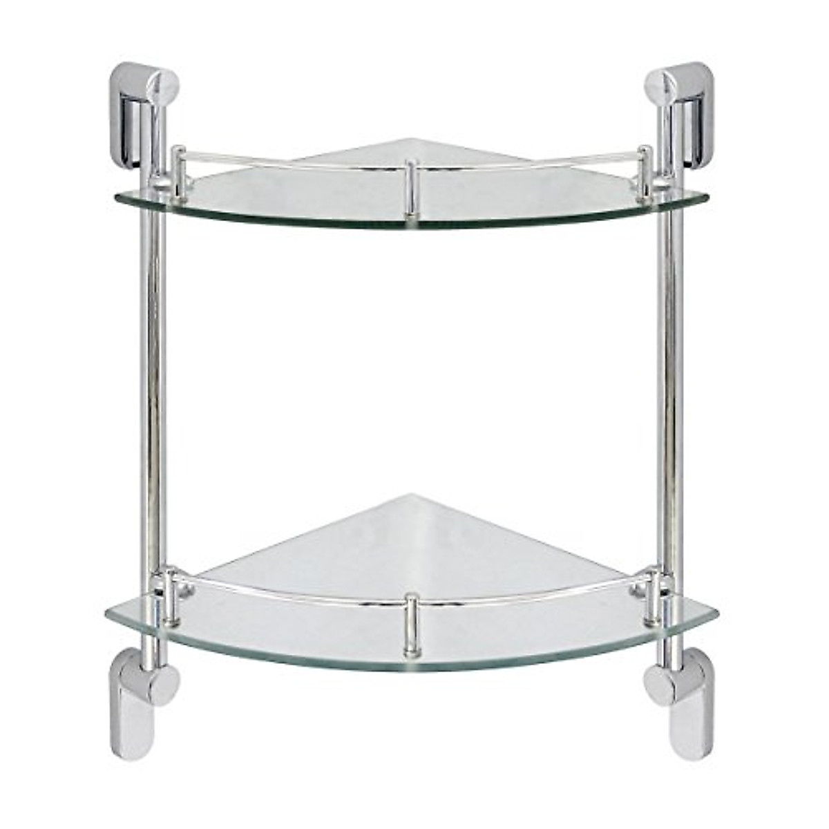 MODONA Double Corner Glass Shelf with Pre-Installed Rail - Polished Chrome - Oval Series - 5 Year Warrantee