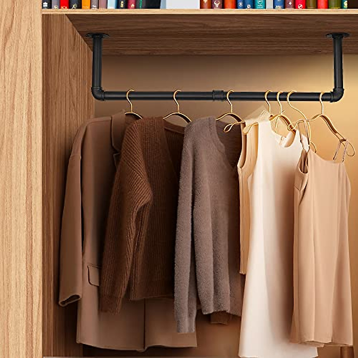 Home Expert Industrial Pipe Clothes Rack, 34 Inch Wall Mounted Clothes Rack Black Pipe Rack Heavy Duty Garment Bar Multi-Purpose Hanging Rod for Closet Storage Space Saving Clothing Rods 1 Pack