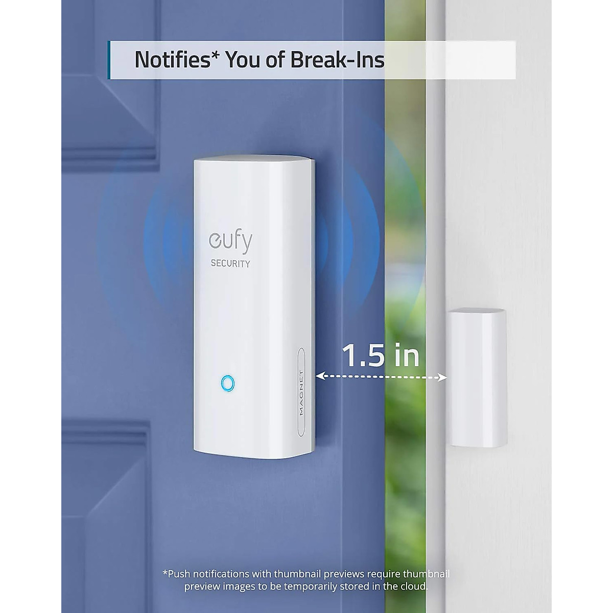 eufy Security Entry Sensor, Detects Opened and Closed Doors or Windows, Door Monitoring, Sends Alerts, Triggers Siren, 2-Year Battery Life, Indoor Use Only, Requires HomeBase, 24/7 Monitoring Optional