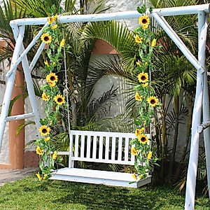 HO2NLE 4Pcs Artificial Sunflowers Hanging Vine 8.2ft Silk Fake Flowers Garlands Spring Summer for Office Room Kitchen Garden Birthday Wedding Baby Shower Party Table Decor