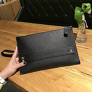 NIGEDU Women Envelope Clutch Bag PU Leather Female Day Clutches Large Purse Evening Bags with Wrist Strap (Black)
