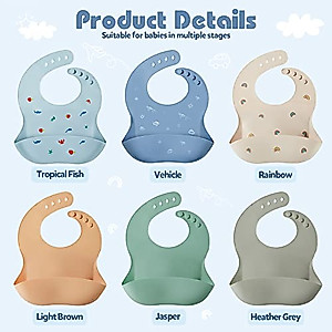 JaGely 6 Pcs Baby Silicone Bibs Soft Adjustable Fit Baby Bibs Waterproof Feeding Silicone Bibs with Food Catcher Pocket for Toddlers Girls Boys