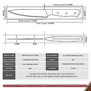 Momo's House 8.3 Inch Kiritsuke Knife and 5 Inch Utility Knife with Wood and Red Resin Handle - VG-10 Core and 67-layers Damascus Steel Kitchen Knives with Gift Box and Sheaths, 2pcs