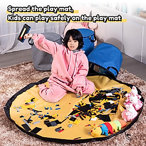 Victrekon Toy Storage Organizer & Play Mat for Kids, Large Organizer Storage Bin for Lego, Toy Box/Bag for Boys, Girls, Nursery, Playroom Organization and Storage with Zippers, 14.5"x14.9", Gray