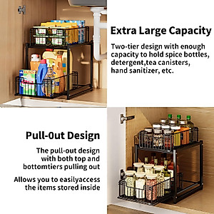 SILUB Under Sink Organizer, 2-Tier Pull Out Cabinet Organizer, Kitchen Bathroom Organizer and Storage, Spice Rack for Kitchen, Multi-use Sliding Drawers Shelves (1 Pack)