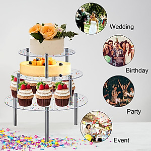 ALMOXVYE Set of 3 Clear Acrylic Cake Stand, Round Dessert Display Riser, Tiered Cupcake Display Stand for Bakery, Birthday, Wedding, Party, Baby Shower, Anniversary, Party Decor, Christmas
