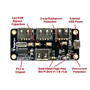 MakerSpot 4-Port Stackable USB Hub HAT for Raspberry Pi Zero V1.3 (with Camera Connector) and Pi Zero W /2W (with Bluetooth & WiFi)