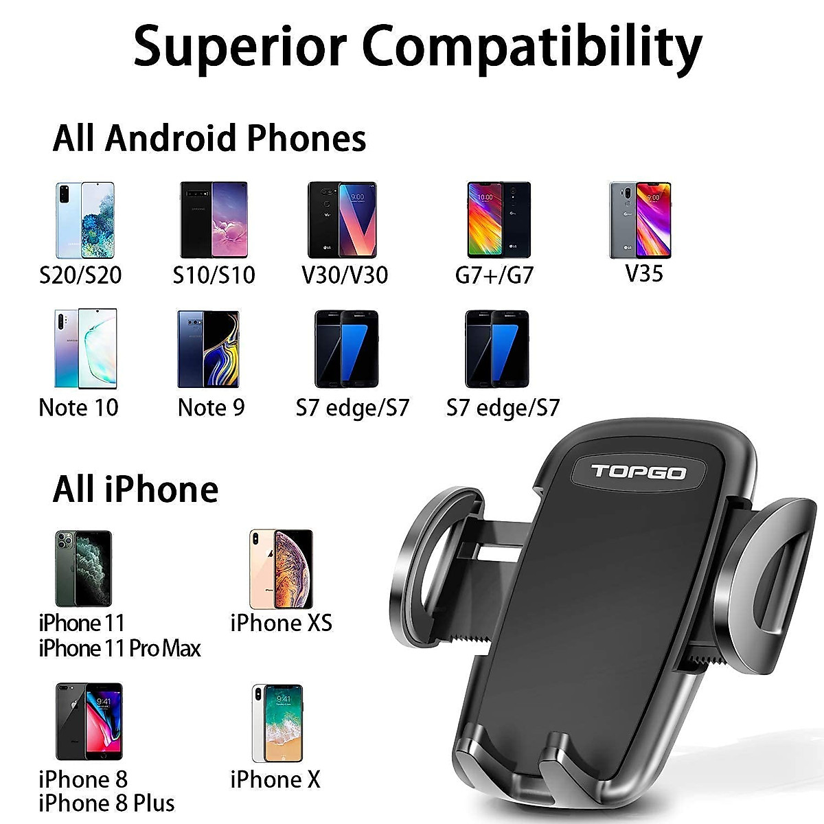 TOPGO Car Cup Holder Phone Mount, Adjustable, Fits iPhone 14 Pro Max/13/xs/11/8plus/6s/samsung Galaxy S10/S9+/S8 Plus/S7 Edge/Note9, Black