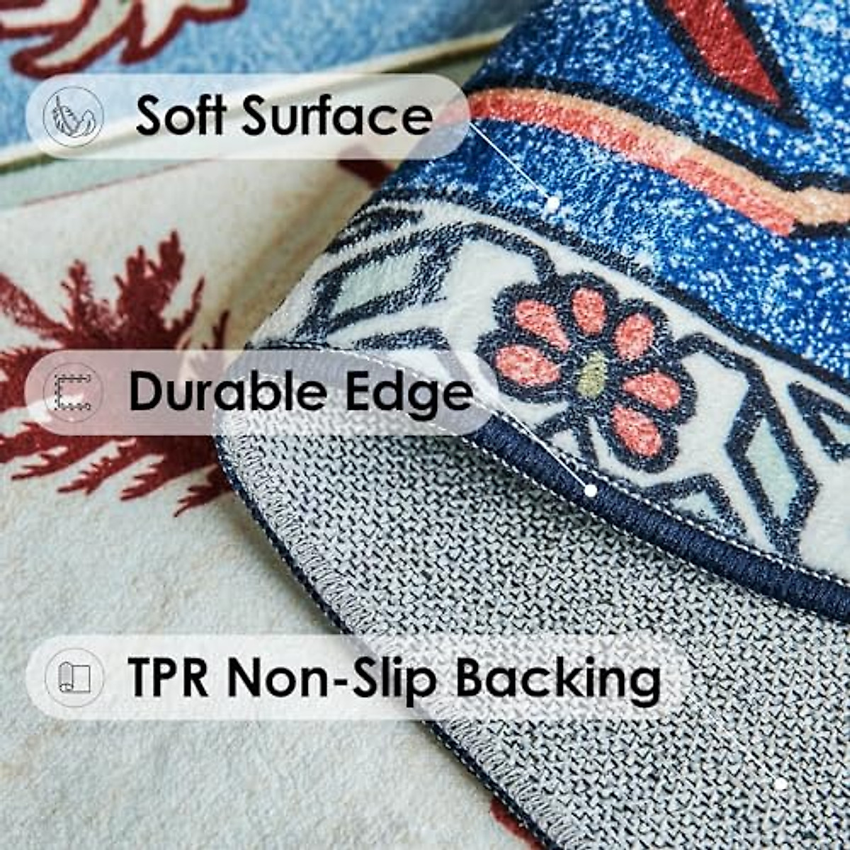 CHOSHOME Washable Rug - 5x7 Vintage Medallion Area Rugs with Non-Slip Backing Soft Stain Resistant Non-Shedding Low-Pile Floor Carpet Mat for Living Room Bedroom Kitchen Home Office,Red