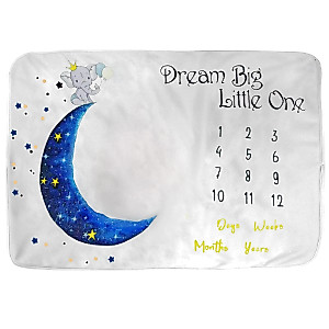 Baby Milestone Blanket Boy and Girl- Elephant and Moon Design, Baby Boy Gifts, Nursery Decor Baby Shower, Newborn Baby Blanket, Baby Growth Chart Blanket, Baby Milestone Blanket 50x40