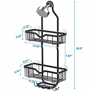 Kerisgo Hanging Shower Caddy, Over Head Shower Caddy Shower Organizer Rack with Soap Dish, Shower Storage Basket for Shampoo, Conditioner, Razors, Soap, Shower Sponge (Black)