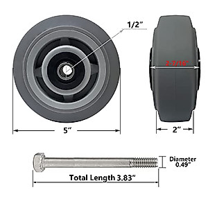 HANDSAMMU 5x2"Heavy Duty Caster Wheels -Industrial Caster Wheels,Rubber Wheels- Set of 1 with up to 400 LB Capacity