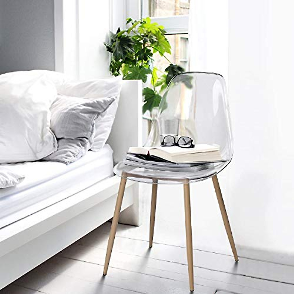 GreenForest Acrylic Ghost Chairs Clear Dining Chairs with Crystal Transparent Seat,Modern Mid Century Dining Chairs Set of 4, Plastic Shell Accent Side Chairs for Kitchen,Lounge