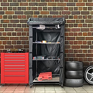 ZYSUOR Shelving Cover Storage Shelf Cover Wire Shelves Cover,48" W x 18" D x 72" H,Durable Velcro Design on Both Sides of The Front for Easy and Quick Opening and Closing,Black,only Cover