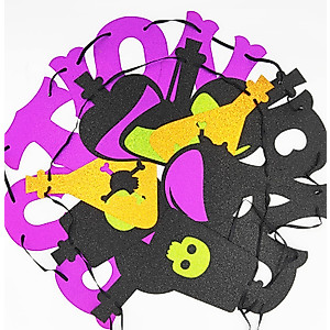 JOZON Glittery Potion Bar Banner with Potion Signs Halloween Hocus Pocus Witches Garland Banner Halloween Holiday Haunted House Party Decorations for Bar Mantle Fireplace Wall Party Supplies