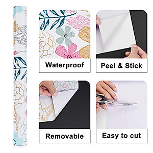 Mecpar Floral Wallpaper 17.71'' x 118'' Perennial Blooms Peel and Stick Vinyl Self Adhesive Removable Waterproof Wallpaper for Bathroom Cabinet Prepasted Decorative