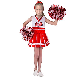 Spooktacular Creations Kids Cheerleader costume, Red Cheerleader Outfit for Girls, Child Red Cheerleading Uniform Outfit for Halloween Dress-up Parties (Medium)