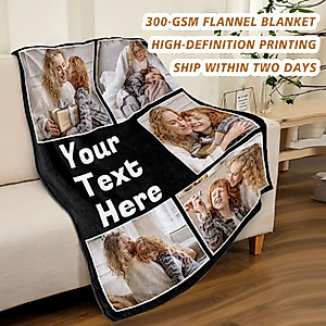 WNNNS Custom Blanket with 5 Photos Multiple Designs, Personalized Gifts for Mom,Dad,Families,Boyfriend,Girlfriend,Kids, Valentines Blanket with Multiple Designs.