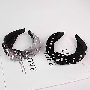 Ivyu Headbands Women Hair Head Bands - 6 Pcs Pearl Knotted Head Bands Cute Velvet Top Knot Turban Hairbands Fashion Girls Vintage Boho Beauty Wide headbands Fashion Hair Accessories