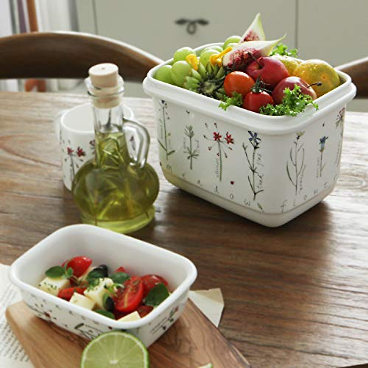 RACHEL BARKER Meadow Flower Porcelain Serve and Store Airtight Large Container (120OZ)