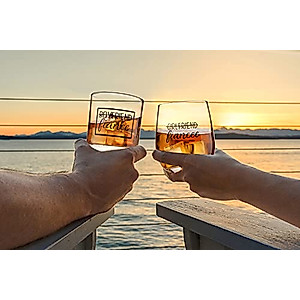 ZUUO Boyfriend and Girlfriend 11 oz Wine Whiskey Glass Gift Set - Engagement Gifts for Couples Fiance Fiancee Him Her His Hers Glasses Mr Mrs Bride Groom, 2 Piece