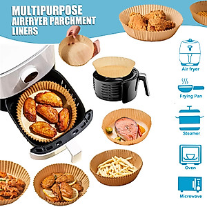 Air Fryer Disposable Paper Liner,100pcs Air Fryer Liners Unbleached Parchment Paper Sheets Round for Baking, Non-stick Airfryer Parchment Liners Natural Color for 3-5 QT Air Fryer (6.3 Inch)