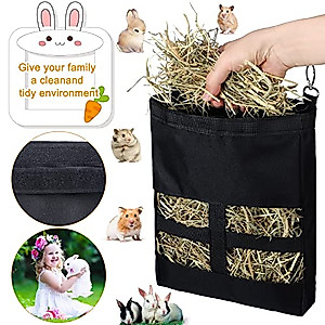 2 Pieces Guinea Pig Hay Bag Rabbit Feeding Bag Small Animal Hay Feeder Bag Hanging Feeder Sack for Rabbit Guinea Pig Chinchilla Hamsters Small Animals Hay Storage (Black)