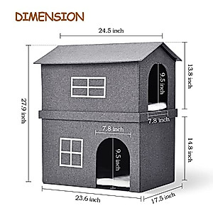 APEXCHASER 2-Tier Cat House, Large Fabric Cubes for Pets Collapsible Warm Cat Condo for Indoor, Cat Shelter with Removable Mat, Easy to Assemble and Storage