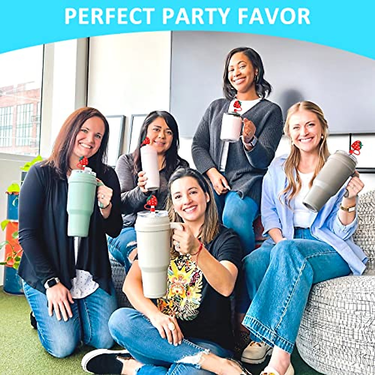 Bubbola 4Pcs Straw Covers Compatible with Stanley 40 OZ Tumbler Cups, Reusable Silicone Straw Tip Toppers for 0.4 inch/10mm Straws,Soft Protector Cover, Strawberry