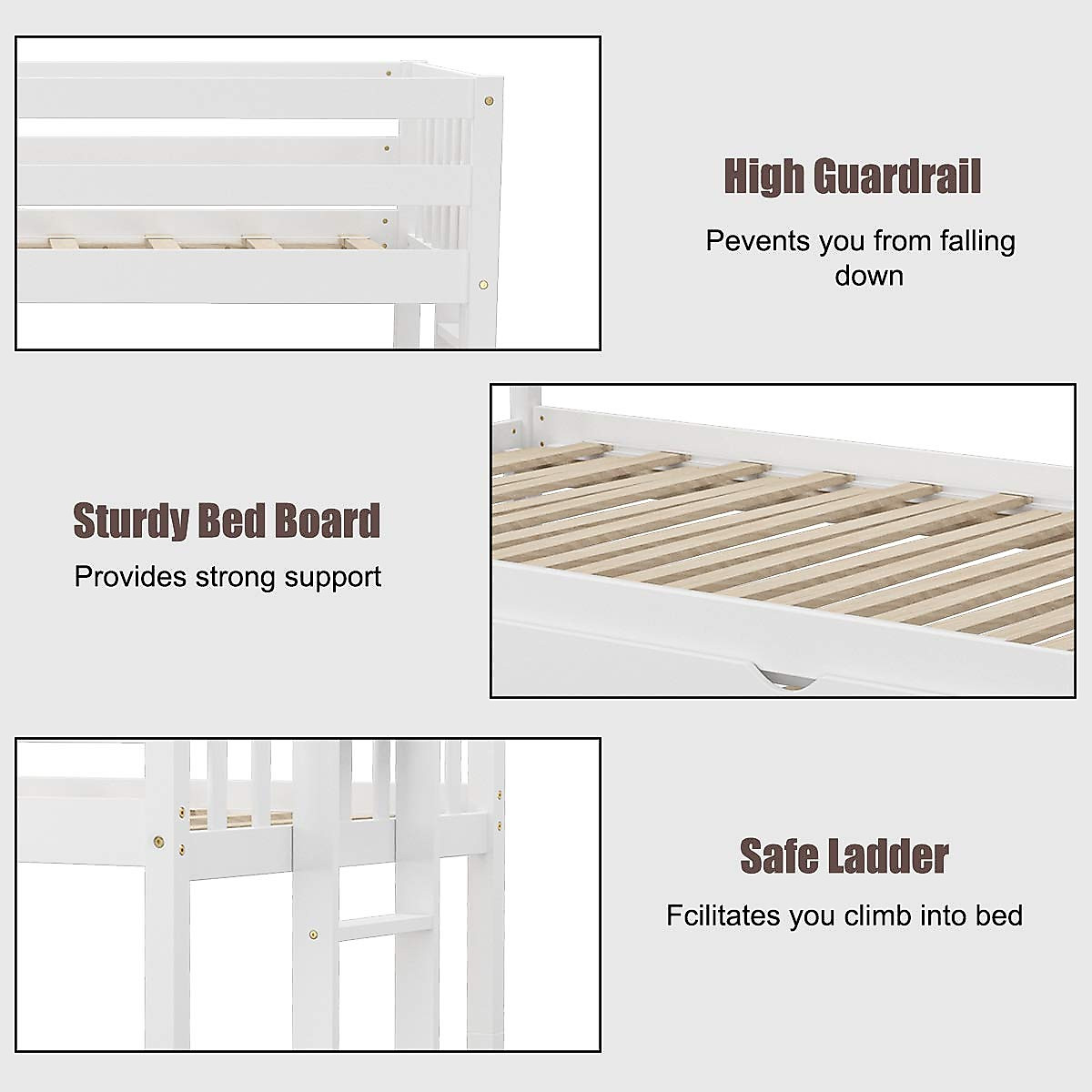 Giantex Twin Over Pull-Out Bunk Bed with Trundle, Extendable Twin/Full/Queen/King Bunk Bed, Solid Wood Bunk Bed with Ladder and Safety Rail, Wooden Bunk Beds for Kids Adults Teens, White