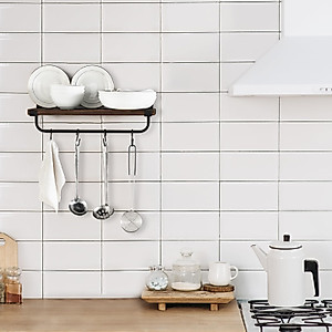 Mkono Mug Holder Wall Mounted Coffee Mug Rack Set of 2 Rustic Floating Shelf for Coffee Bar Accessories Wood Tea Cup Hooks Hanger for Organizing Cooking Utensils, Home Kitchen Decor