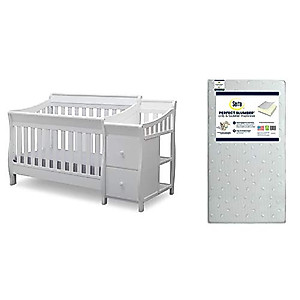 Delta Children Bentley S Convertible Crib N Changer, White + Serta Perfect Slumber Dual Sided Recycled Fiber Core Crib and Toddler Mattress (Bundle)