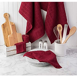 DII Basic Terry Collection Solid Windowpane Dishcloth Set, 12x12, Wine, 6 Piece
