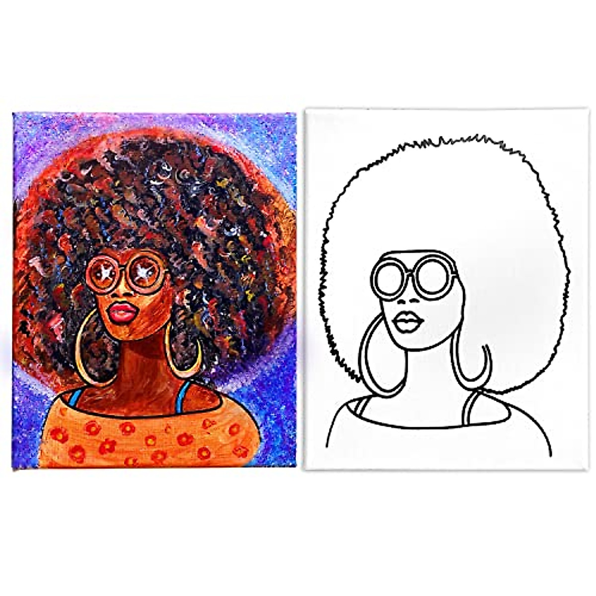 4 PACK 8x10 AFRO QUEEN PAINT PARTY SET 2 | Pre Drawn Stretched Canvas Kit | Birthday Gift | Adult Sip and BLM Party Favor | DIY Virtual Party 2 (8x10 Inches)