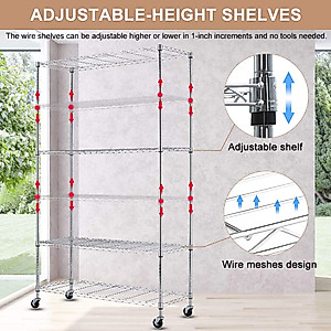 BestShop 6 Tier Wire Shelving Storage Metal Shelf Standing Shelf Units Height Adjustable Garage Shelving 48"x18"x82" with Wheels/Feet Levelers 2100lbs Capacity Commercial Shelving, Chrome