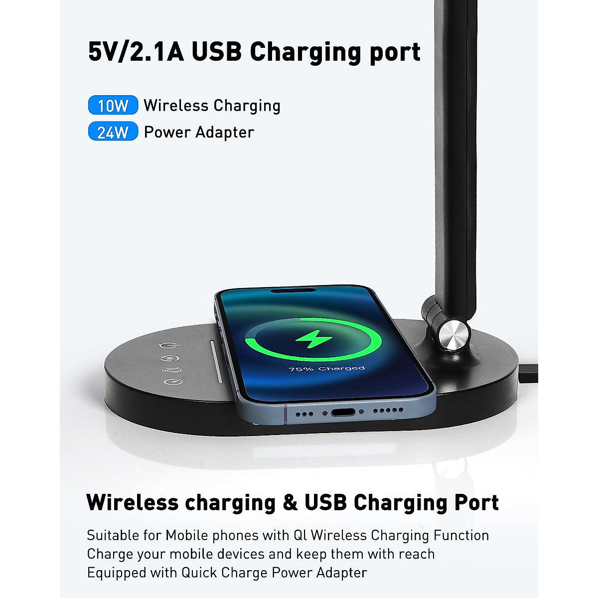 LED Desk Lamps for Home Office, Double Head Table Lamp with Wireless Charger, USB Charging Port, Clock, Alarm, Date, Temperature, Bedside Nightstand Light with Night Light for Bedroom Reading 14W